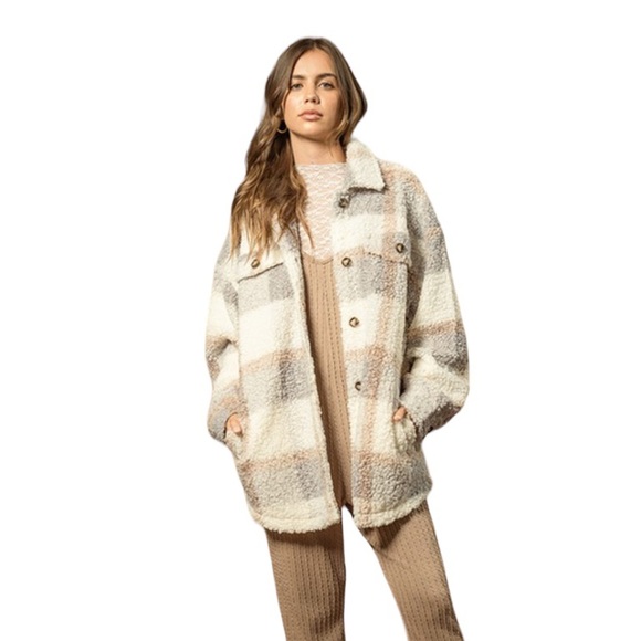 Jackets & Coats | Nwt Grey Multicolor Teddy Plaid Shacket | Poshmark